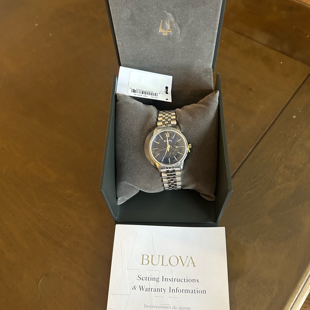 Women’s Bulova Watch - New - Silver With Navy Blue Fa… - Gem